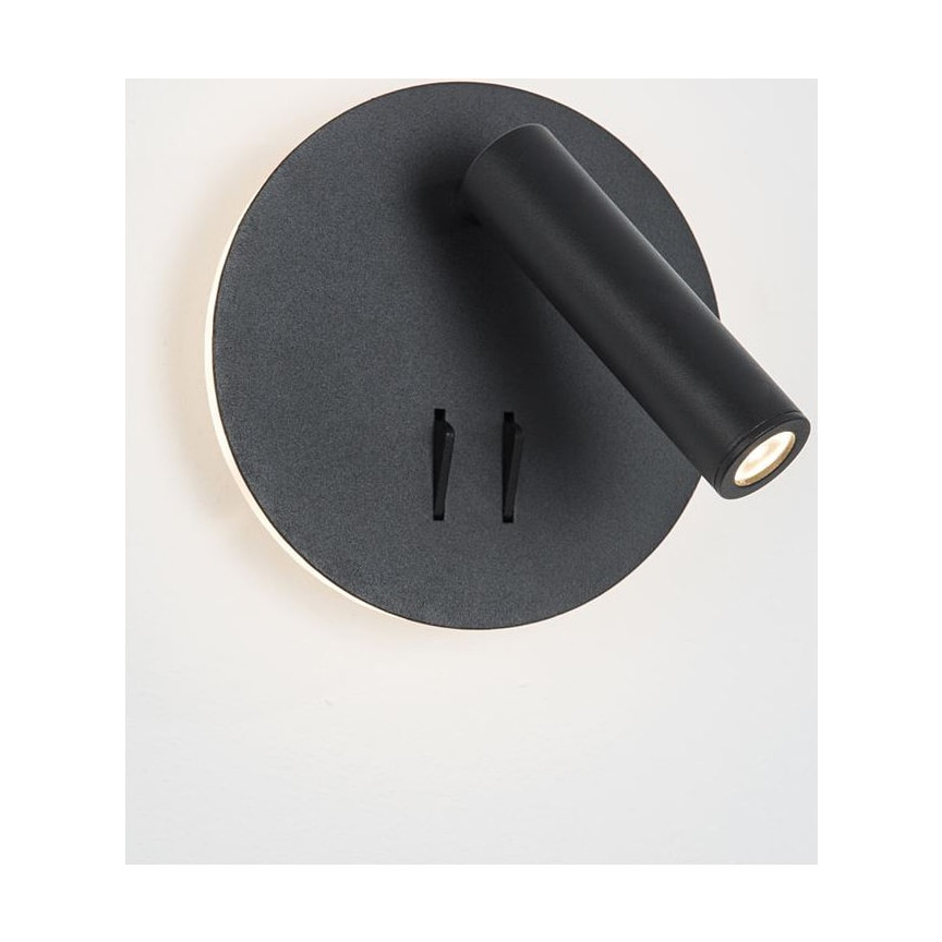 Designer Runda LED black matt round wall lamp with switch