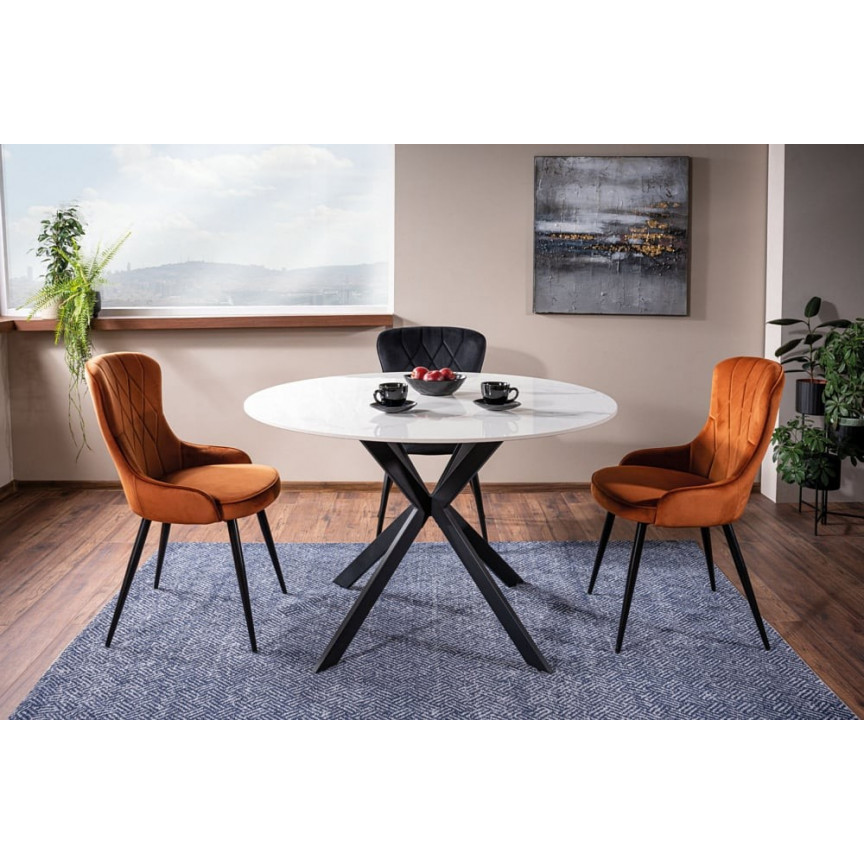 Stół okrągły ceramiczny Talia 120cm biały marmur/czarny mat Signal