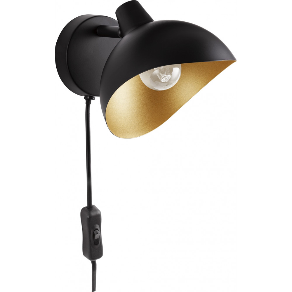 Jet matt black&gold loft wall lamp with switch and plug