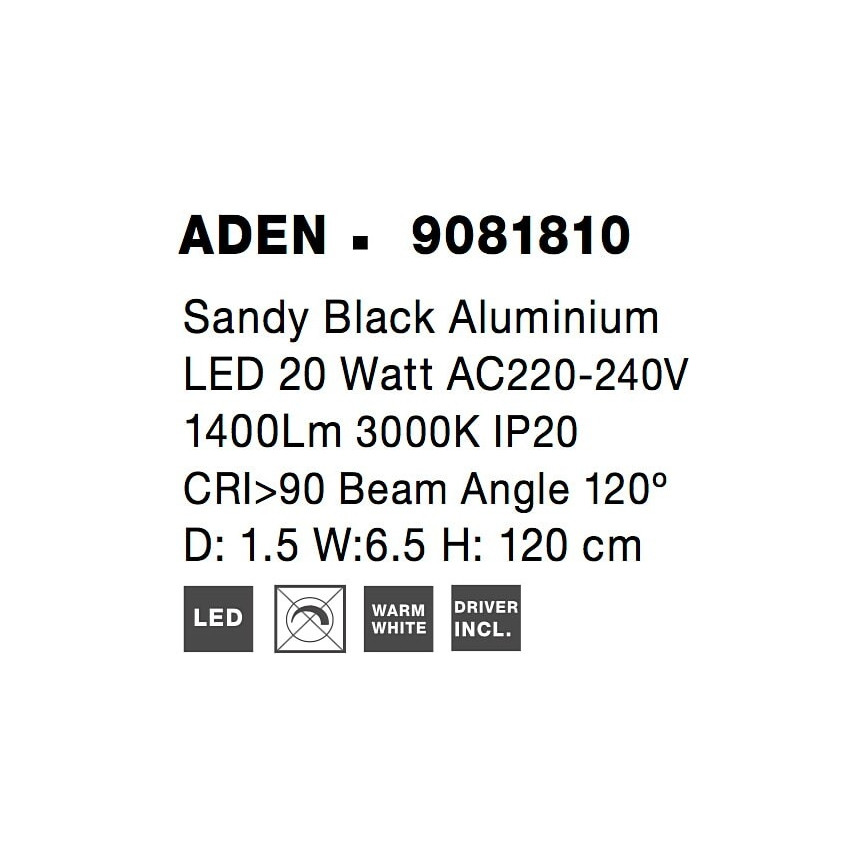 Kinkiet minimalistyczny dekoracyjny Sai LED 120cm czarny